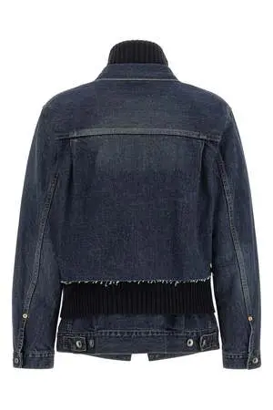 Sacai Denim Jacket With Ribbed Knit Underlayer