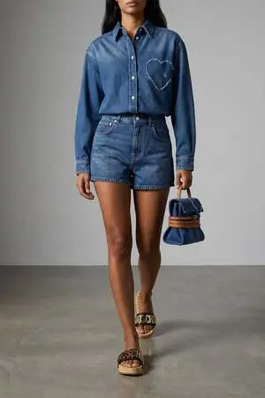 Moschino Denim Shorts With Distressed Heart Details