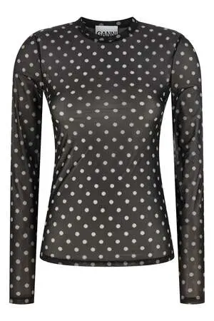 GANNI Sheer Polka-dot Top - Black