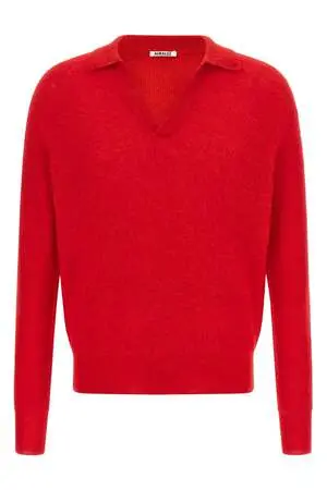 Auralee Baby Suri Alpaca Sheer Knit Polo - Red