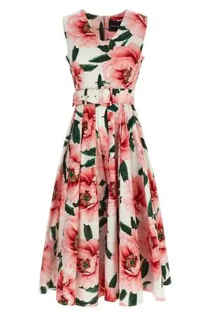 Samantha Sung Flared Dress With Matching Belt - Pink