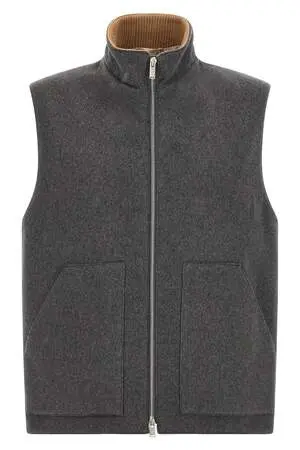 LARDINI Wool Blend Gilet With Knit Collar - Gray