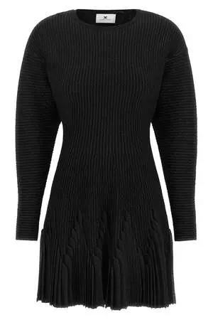 Elisabetta Franchi Ribbed Knit Dress With Pleated Skirt