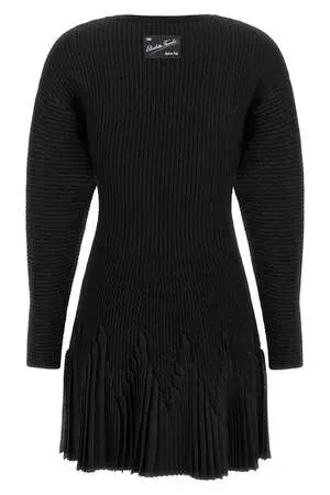 Elisabetta Franchi Ribbed Knit Dress With Pleated Skirt