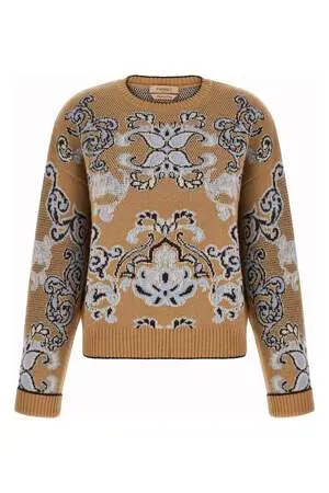 TWINSET Jacquard Wool Blend Sweater - Brown