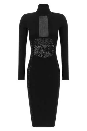 Elisabetta Franchi Midi Dress With Lace Details - Black