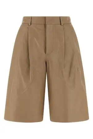 YVES SALOMON Pleated Nappa Leather Bermuda Shorts - Beige