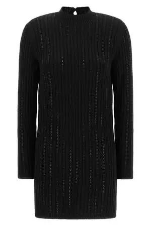 TWINSET Ribbed Knit Dress With Rhinestones - Black