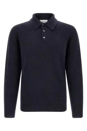ROBERTO COLLINA Long-sleeved Polo With Brushed Finish - Blue