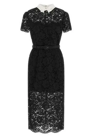 SELF-PORTRAIT Floral Lace Midi Dress With Contrast Collar