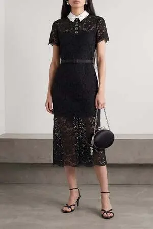 SELF-PORTRAIT Floral Lace Midi Dress With Contrast Collar