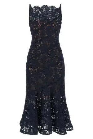 SELF-PORTRAIT Midi Dress With Floral Lace Construction