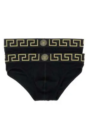 Versace Briefs With Greca Waistband - Black