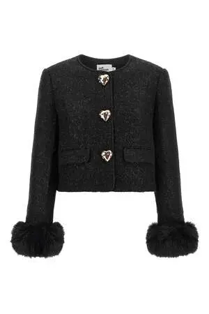 SELF-PORTRAIT Bouclé Jacket With Jewel Buttons - Black