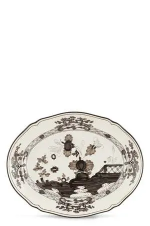 GINORI 1735 Oval Platter With Scalloped Edge White/black