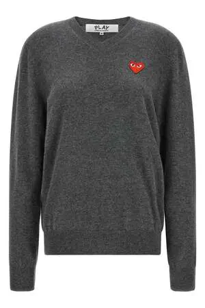 Play Comme Des Garcon Grey Mélange 'heart Patch' Sweater - Gray