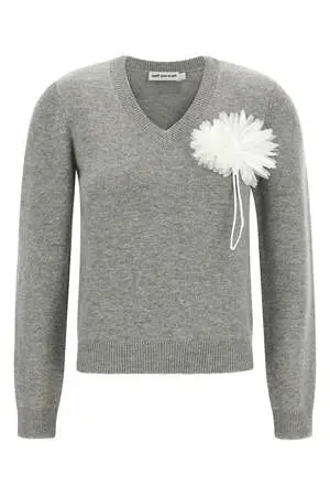 SELF-PORTRAIT Floral Appliqué Sweater - Gray