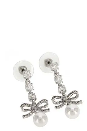 SELF-PORTRAIT Bow Crystal Charm Earrings - Silver