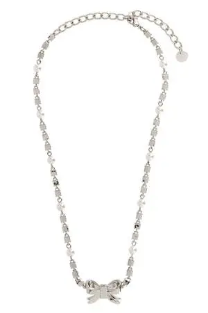 SELF-PORTRAIT Crystal Pearl Bow Necklace