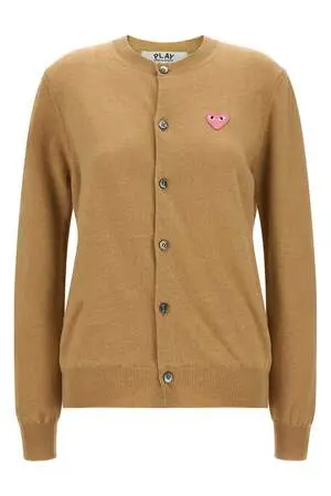 Play Comme Des Garcon Heart Patch Cardigan In Camel