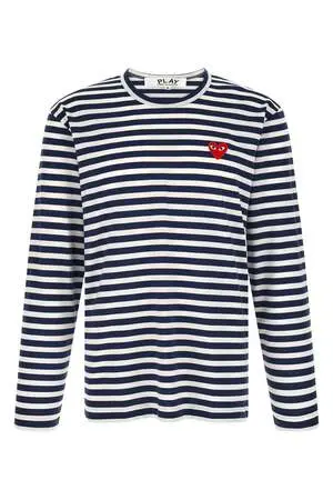 Play Comme Des Garcon Striped T-shirt With Heart Patch - Multi
