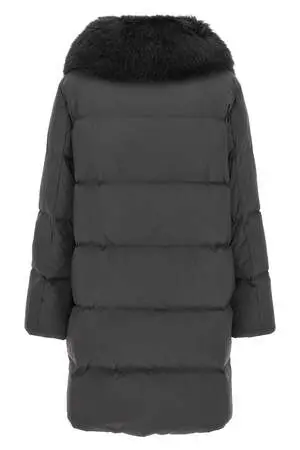 YVES SALOMON The Quilted Down Coat With Fox Fur Collar And Mittens - Black