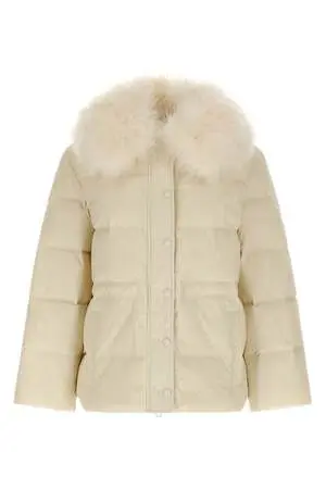YVES SALOMON Puffer Jacket With Fur Collar - White