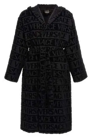 Versace Jacquard Terry Bathrobe - Black