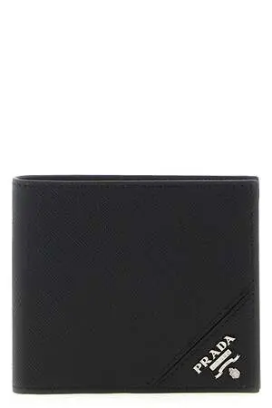 Prada Bifold Wallet With Metal Lettering Logo - Black