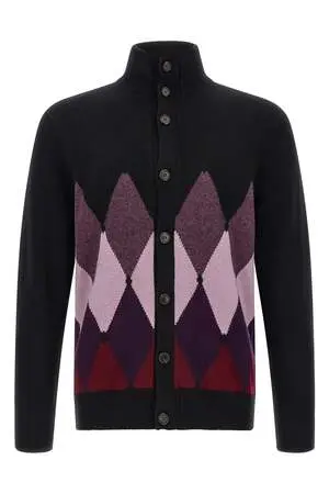 BALLANTYNE Classic Diamond Intarsia Cardigan - Black