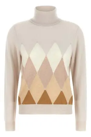 BALLANTYNE New Diamond' Turtleneck Sweater With Intarsia Motif - Beige