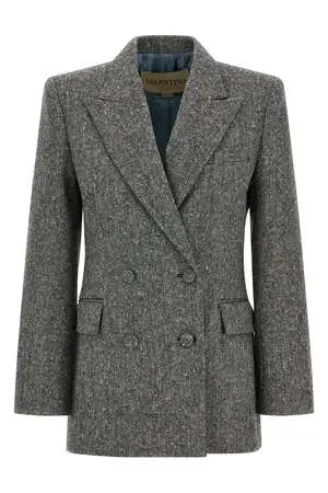 Valentino Garavani Double-breasted Bottonato Natté Blazer - Gray