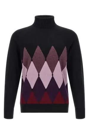 BALLANTYNE Classic Diamond Intarsia Turtleneck Sweater - Black