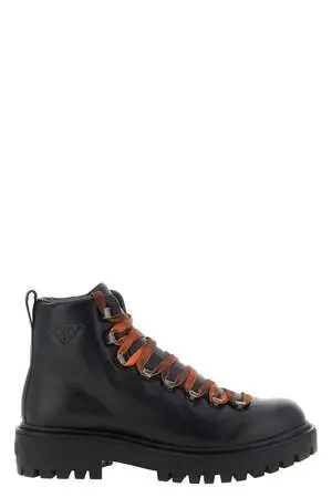 Prada Lace-up Ankle Boots With Metal Hardware