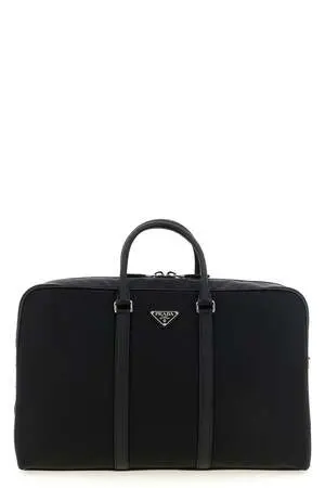 Prada Travel Bag With Enameled Triangle Logo - Black