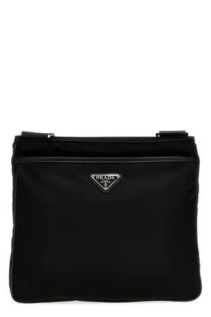 Prada Crossbody Bag With Enameled Triangle Logo - Black