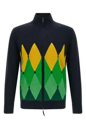 BALLANTYNE Intarsia Zip Cardigan 'classic Diamond - Blue