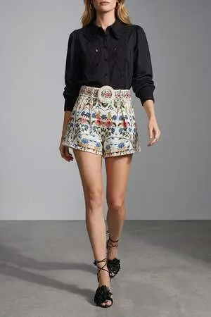 Farm Rio Fraga Shorts With Floral Embroidery