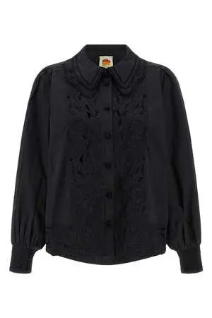 Farm Rio Blouse With Tonal Embroidery