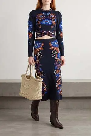 Farm Rio Bow Garden Knit Intarsia Skirt