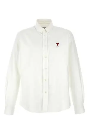AMI Paris Cotton Shirt With Embroide Logo - Red