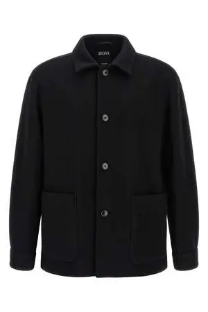 Zegna Wool And Cashmere Jersey Overshirt - Black