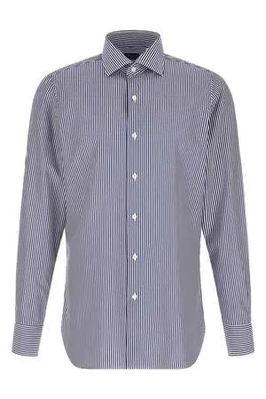 FINAMORE 1925 Napoli Striped Shirt With Spread Collar - Blue