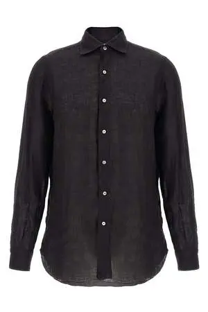 FINAMORE 1925 Linen Shirt With Logo Detail - Black