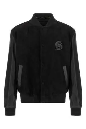 Hugo Boss Bomber Jacket With Raised Monogram - Black