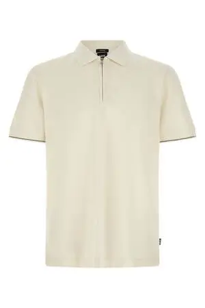 Hugo Boss Mercerized Cotton Zip Polo Shirt - Beige