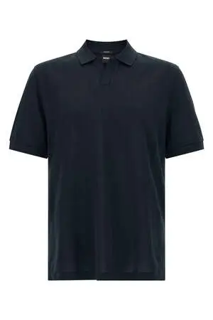 Hugo Boss Cotton Jacquard Polo With Johnny Collar - Blue