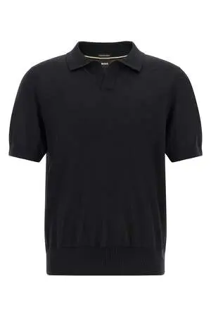Hugo Boss Boss Knitted Polo Shirt With Johnny Collar - Black