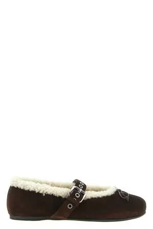 Miu Miu Shearling-lined Suede Ballerina Flats