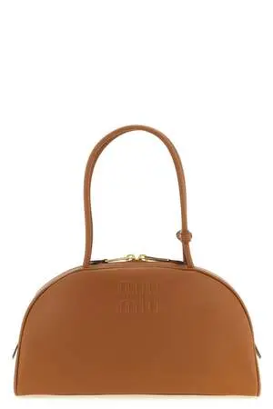 Miu Miu Leather Shoulder Bag With Embossed Logo Brown
